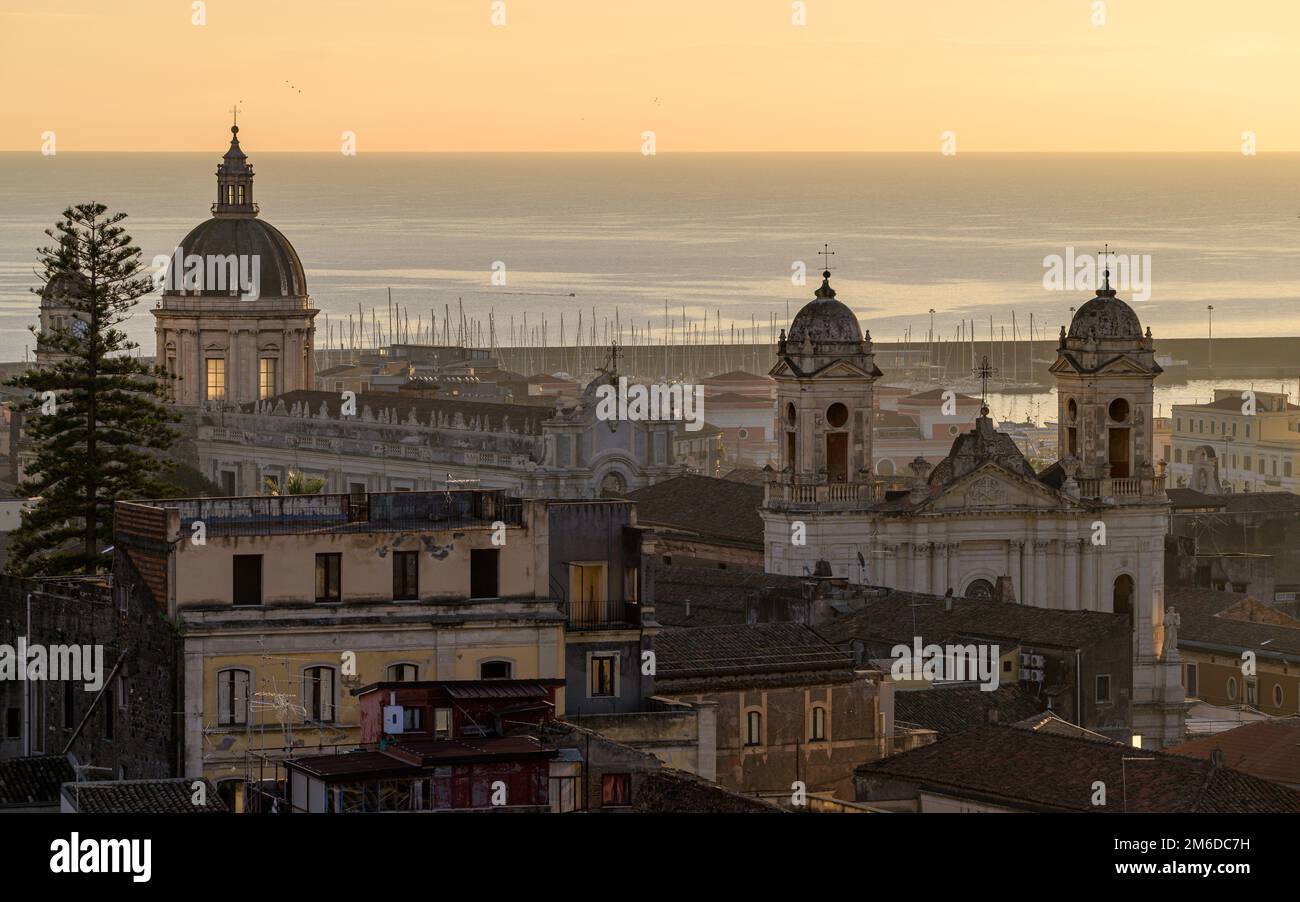 Cupola of Saint Agath cathedral and bell towers of Saint Francis of ...