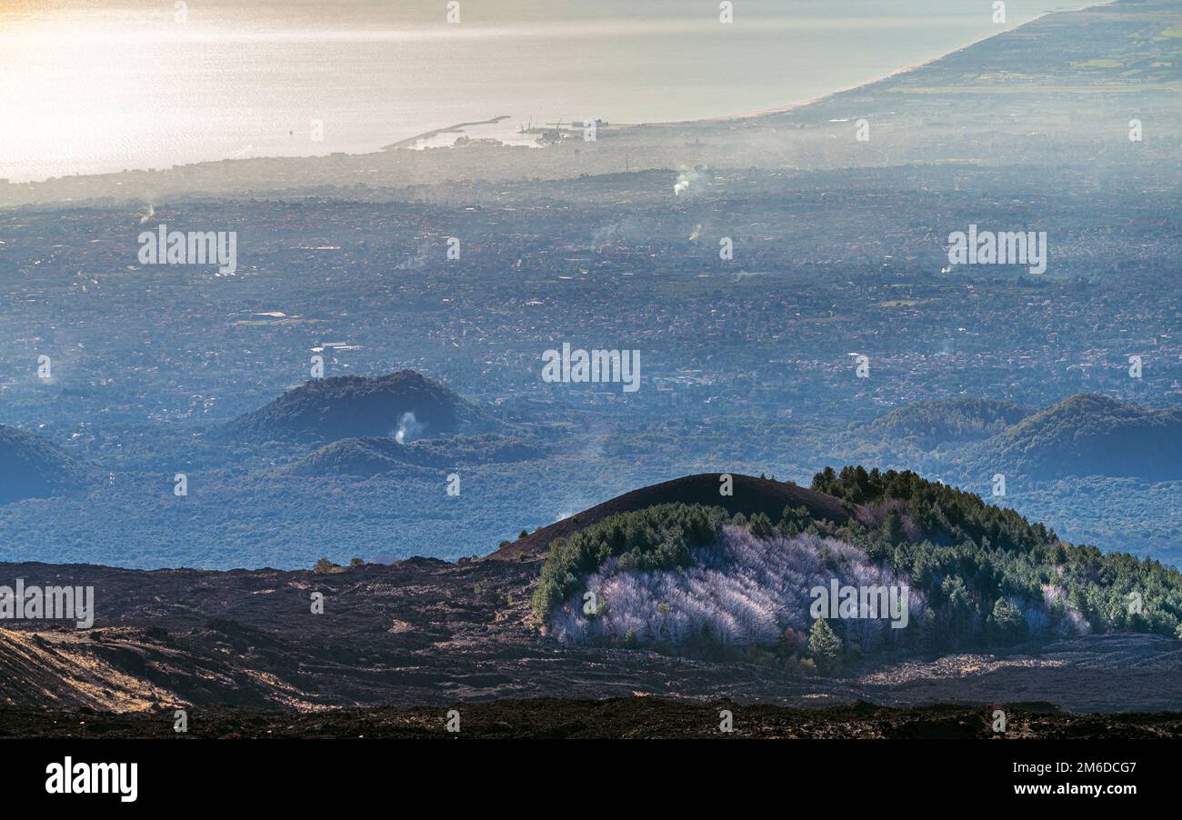Aerial view of Catania metropolitan area with city center and port ...