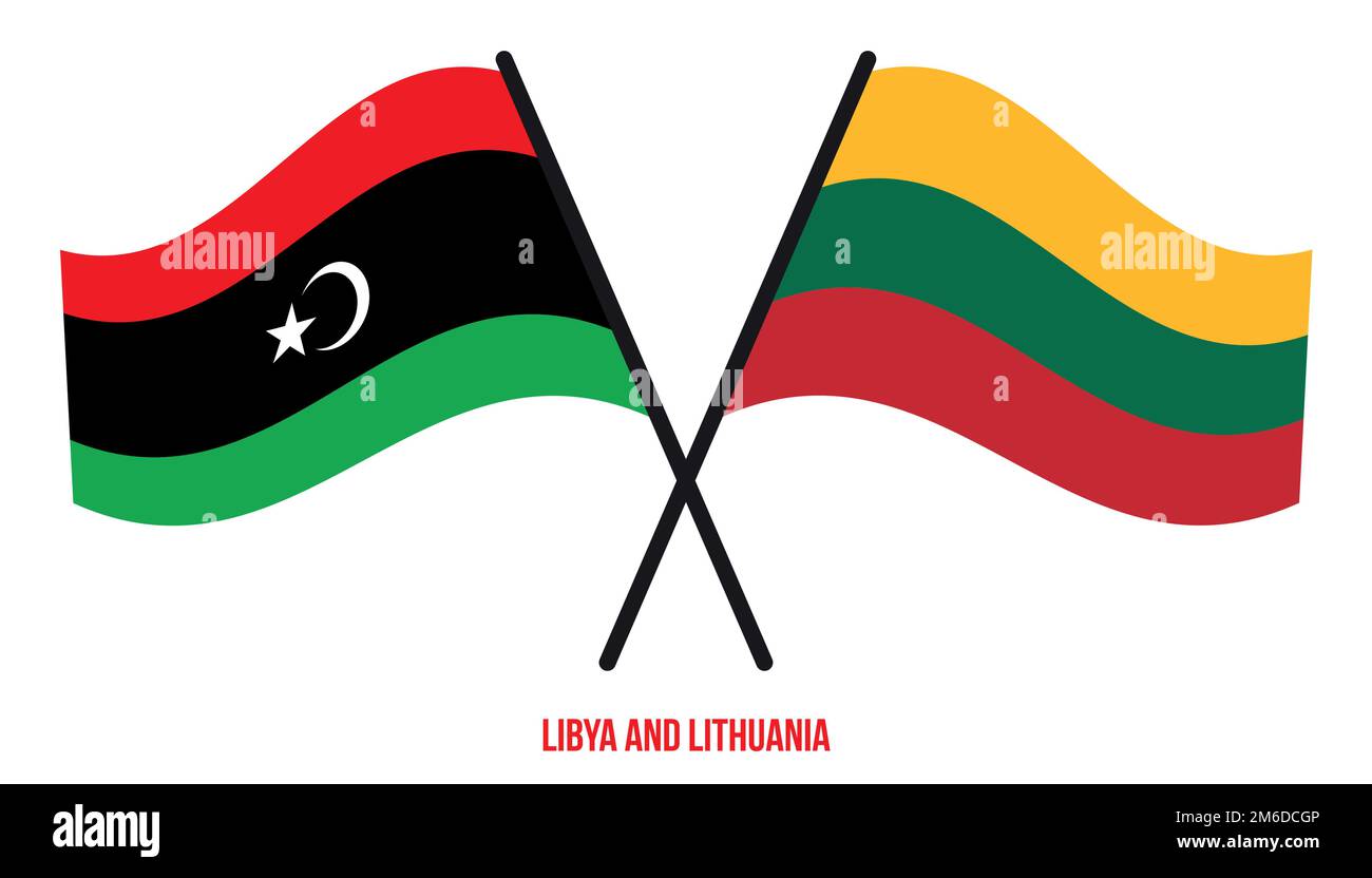 Libya and Lithuania Flags Crossed And Waving Flat Style. Official ...