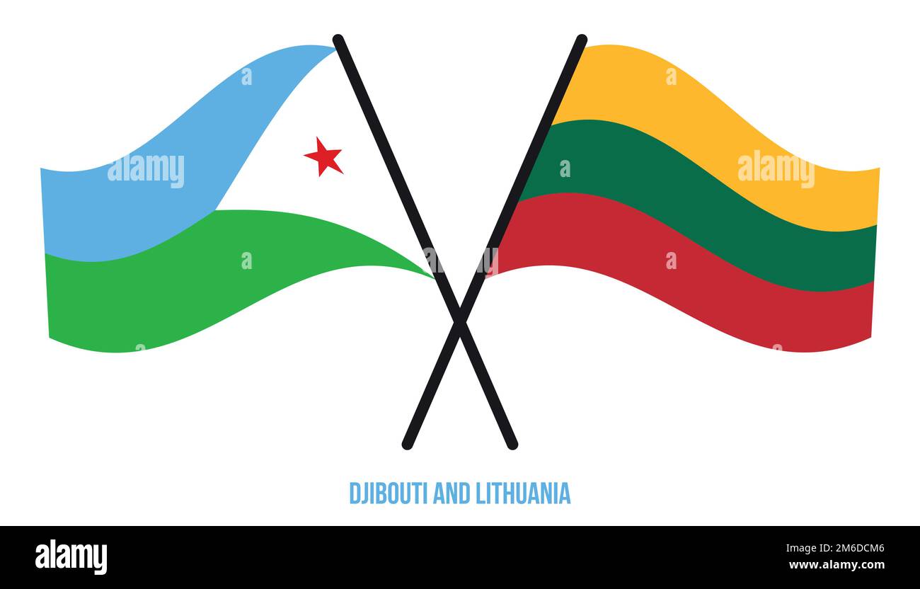Djibouti and Lithuania Flags Crossed And Waving Flat Style. Official ...