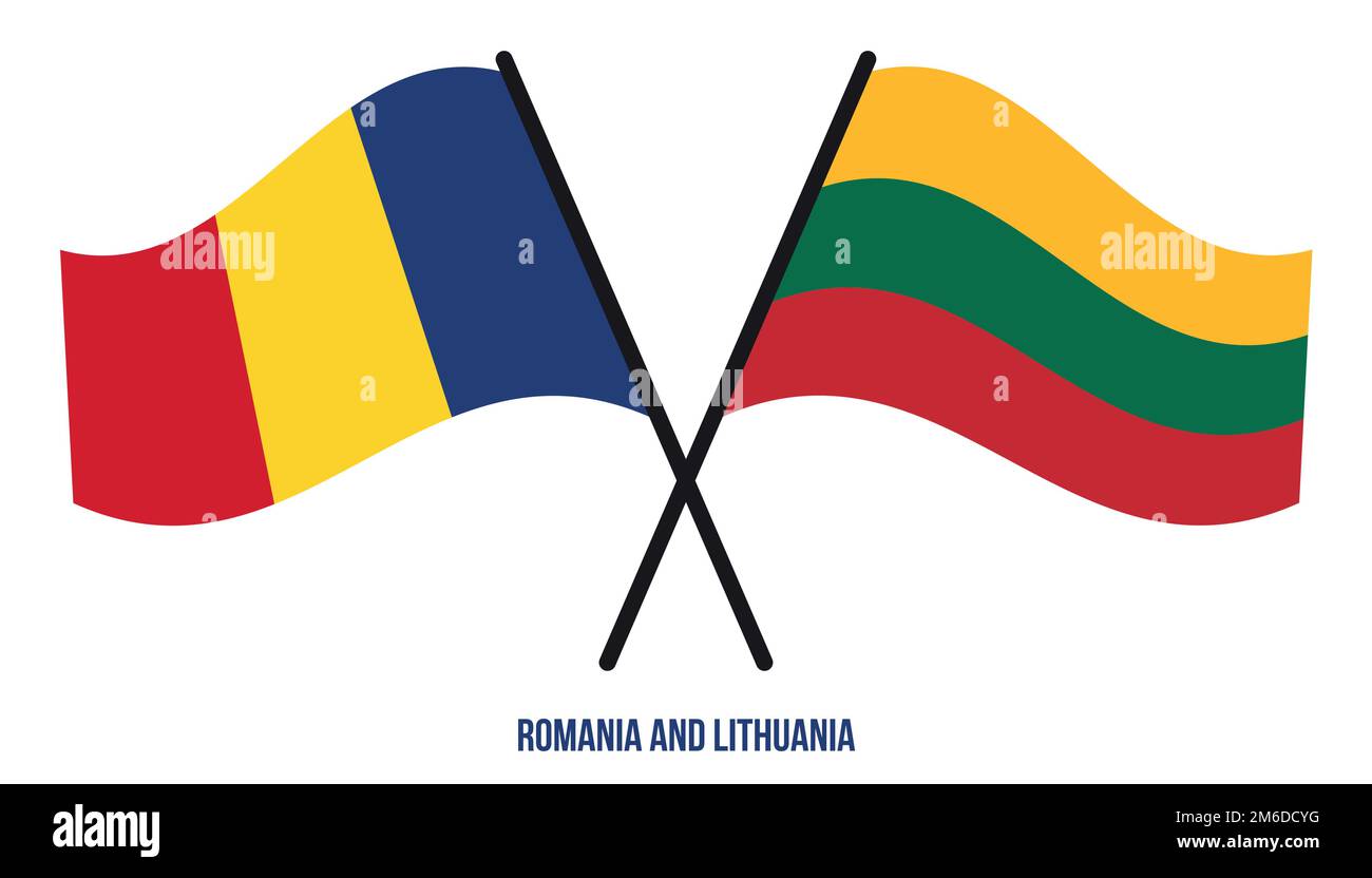 Romania and Lithuania Flags Crossed And Waving Flat Style. Official ...