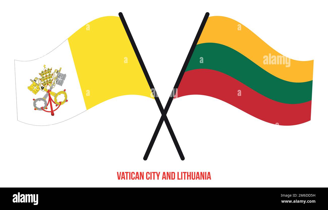 Vatican City and Lithuania Flags Crossed And Waving Flat Style ...