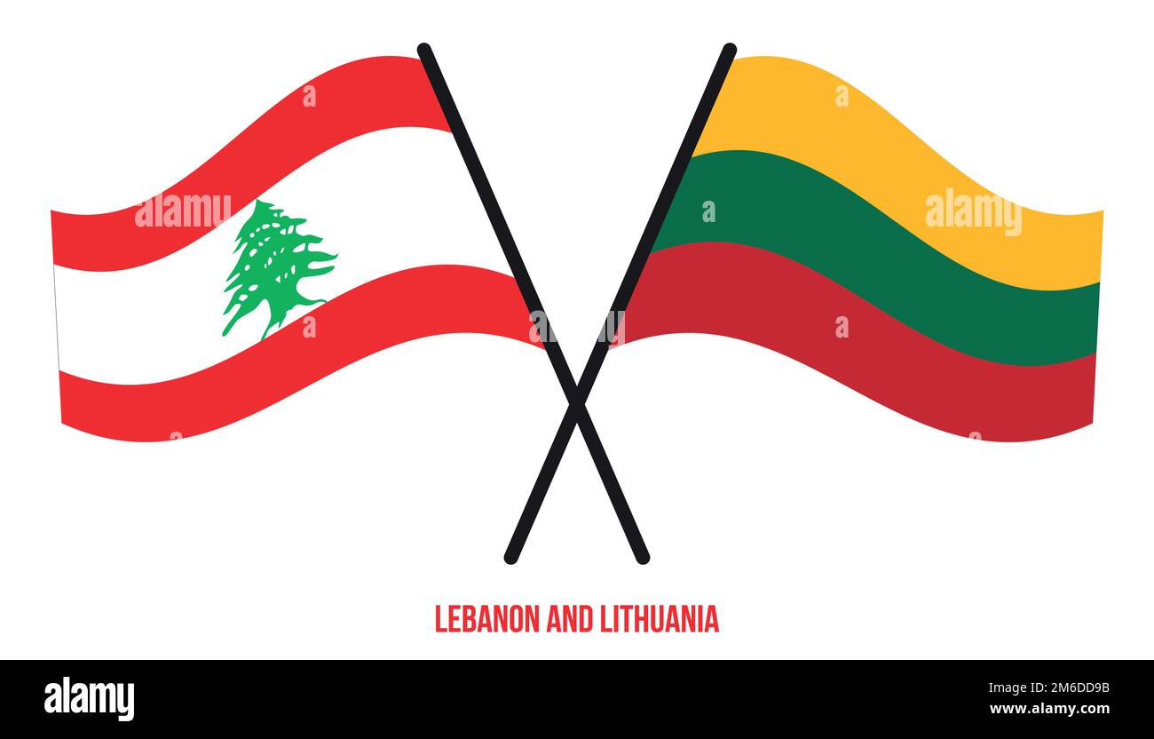 Lebanon and Lithuania Flags Crossed And Waving Flat Style. Official ...