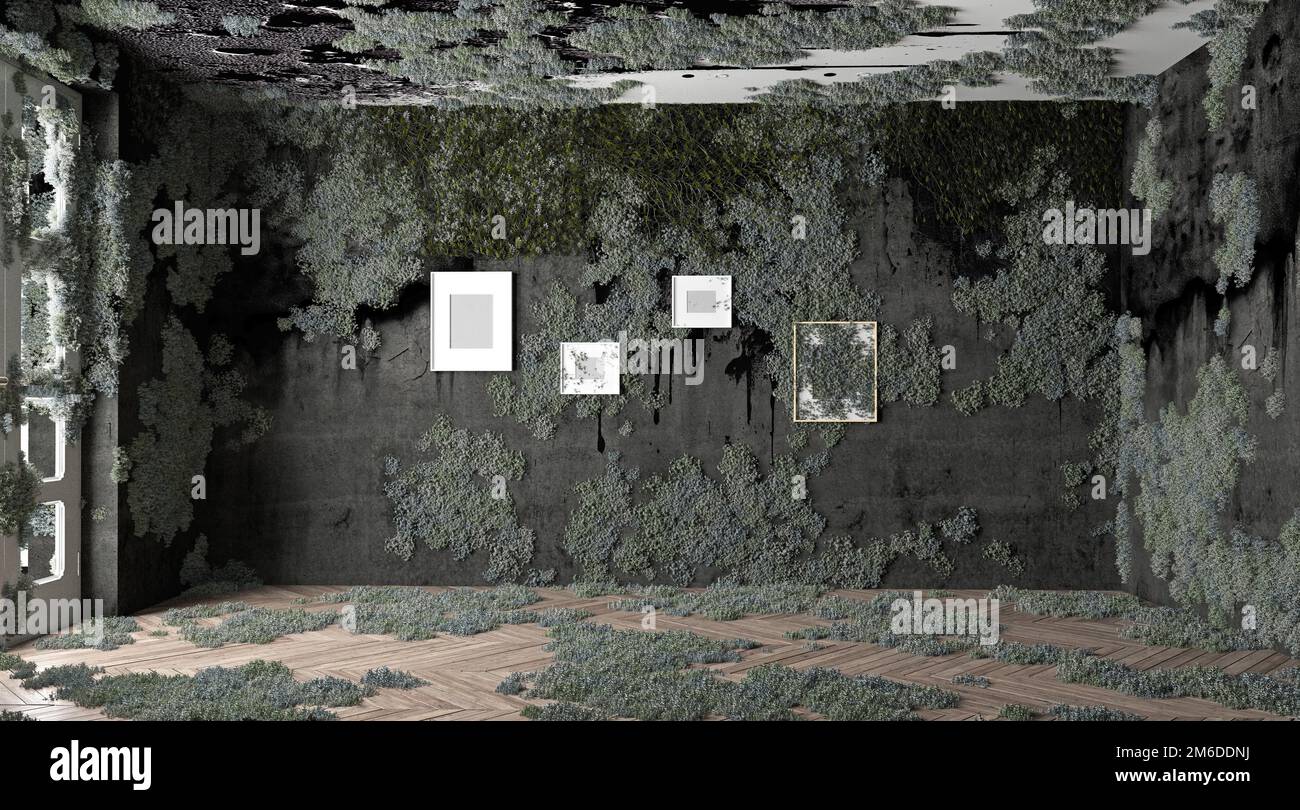 messy room of an abandoned house. 3d rendering concept Stock Photo - Alamy