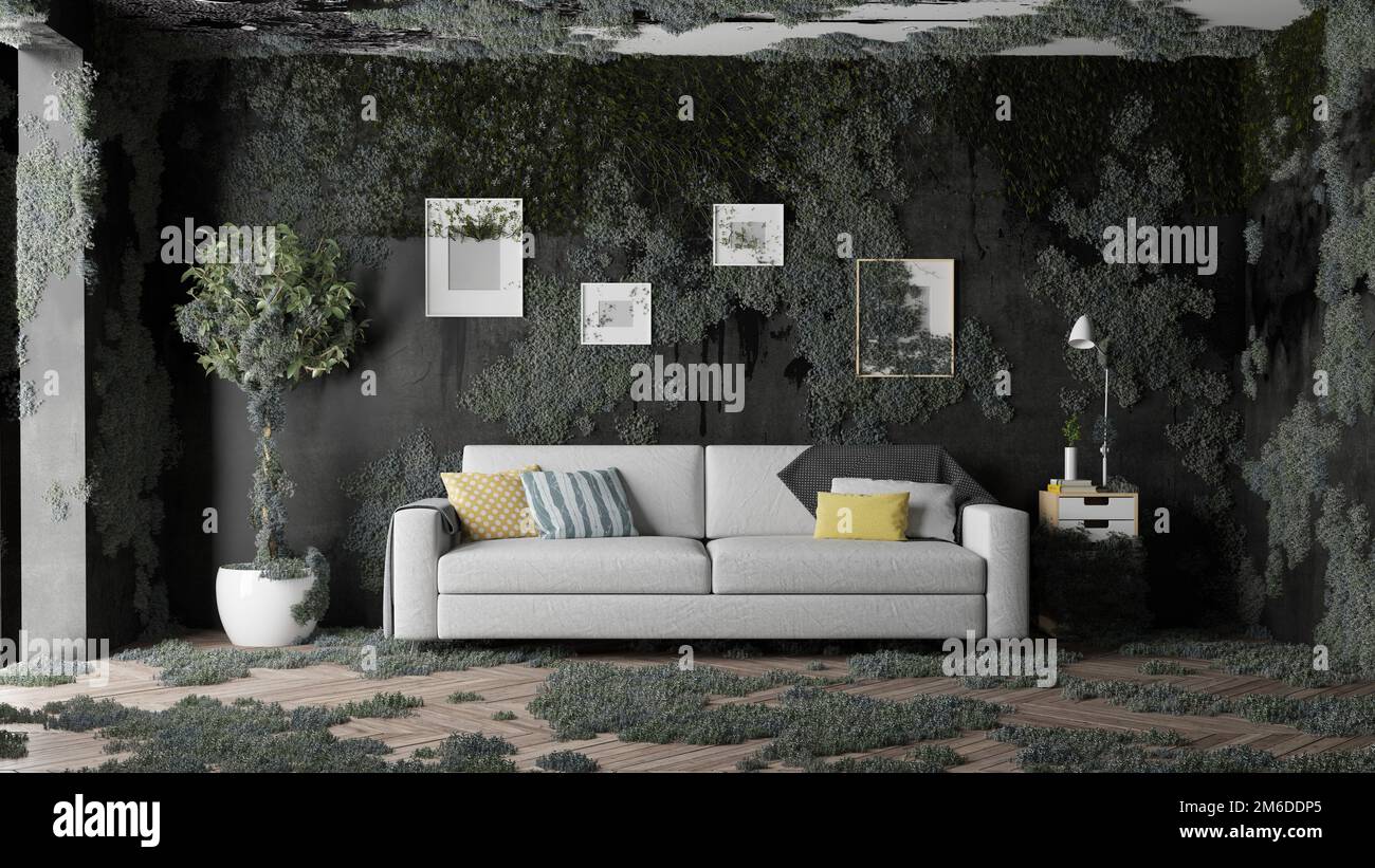 messy room of an abandoned house. 3d rendering concept Stock Photo - Alamy