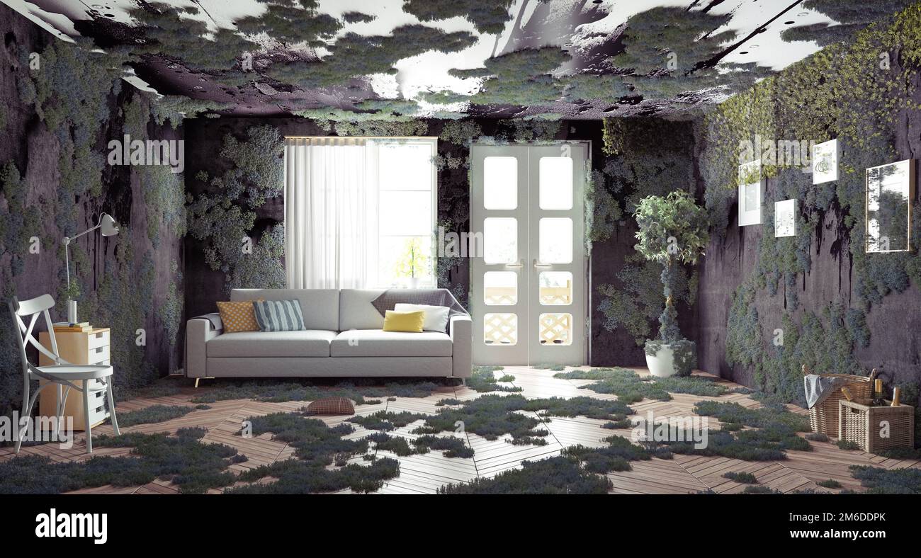 messy room of an abandoned house. 3d rendering concept Stock Photo - Alamy