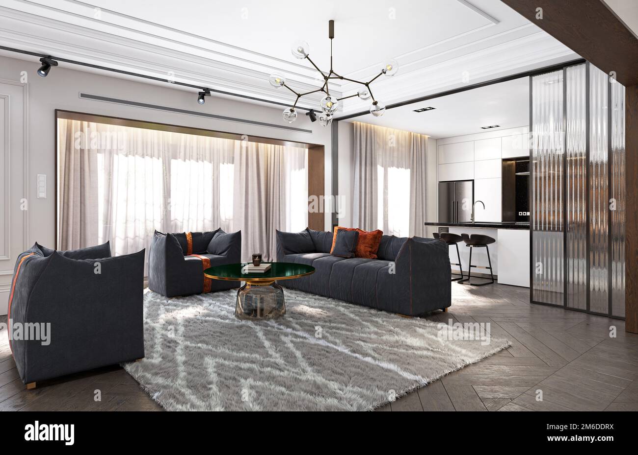 Modern Living room interior design, neutral color scheme. 3D concept ...