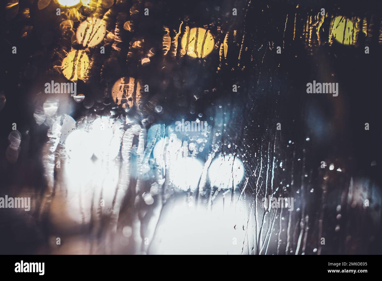 Traffic lights through the window in a rainy night Stock Photo - Alamy