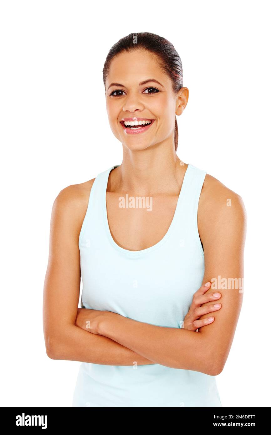 Healthy in every aspect of her life. A confident young woman crossing ...
