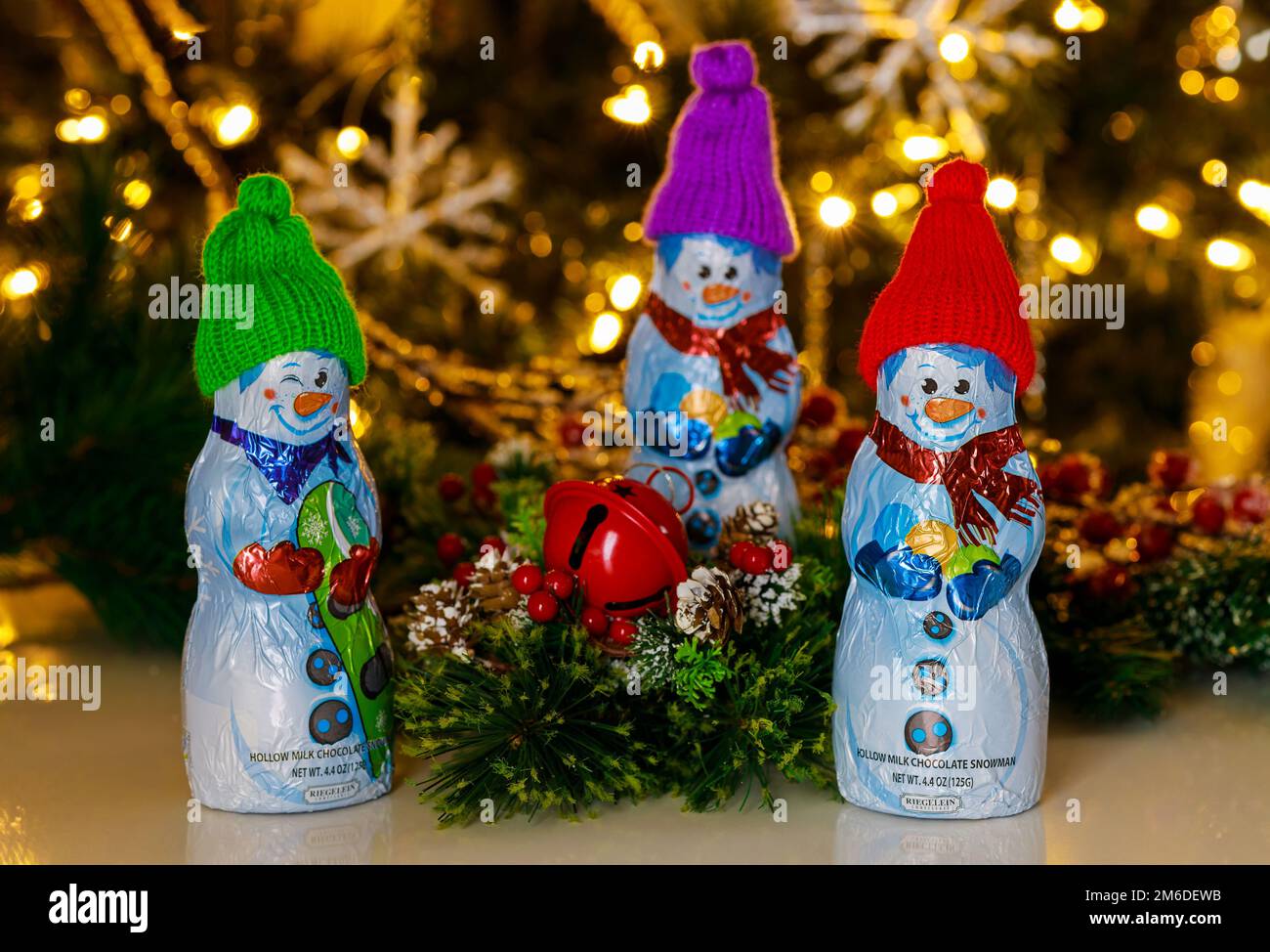 Milk chocolate snowman is wrapped for Christmas Stock Photo - Alamy