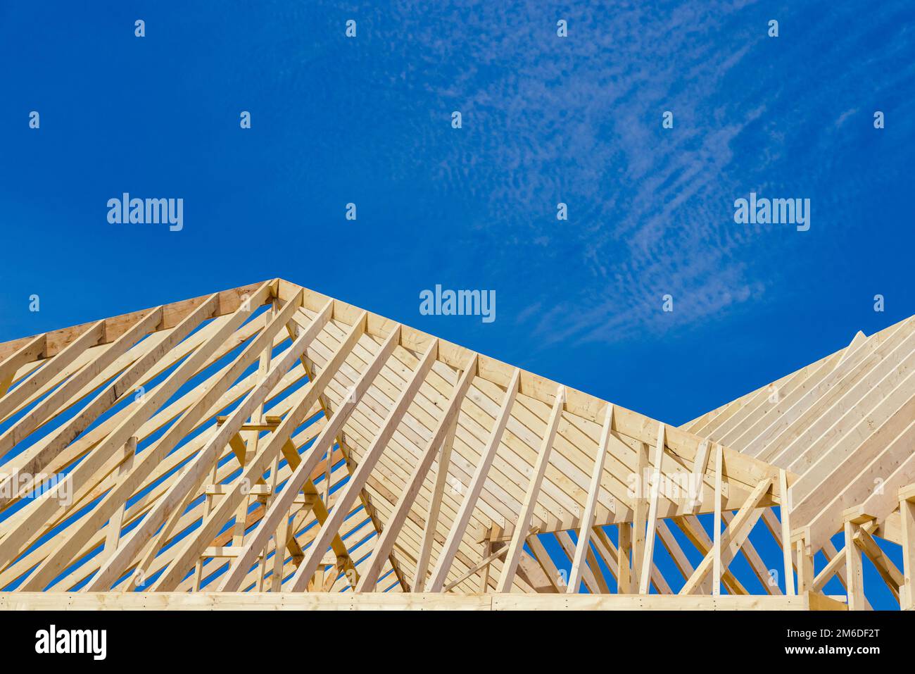 Creating a new home. An overview of the wooden roof structure Stock ...