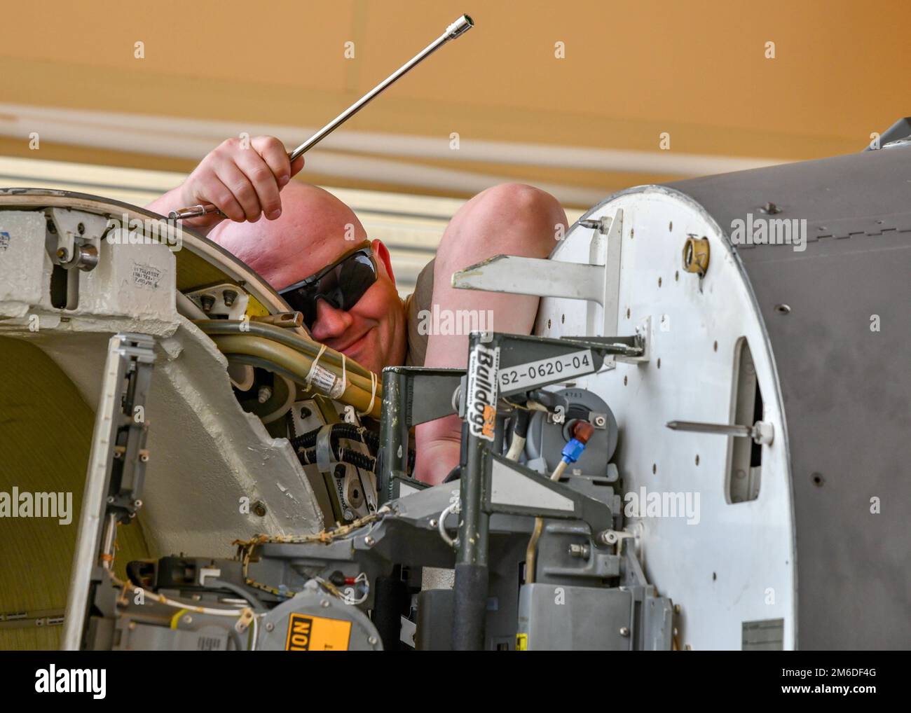 A U.S. Air Force avionics technician, assigned to the 179th ...