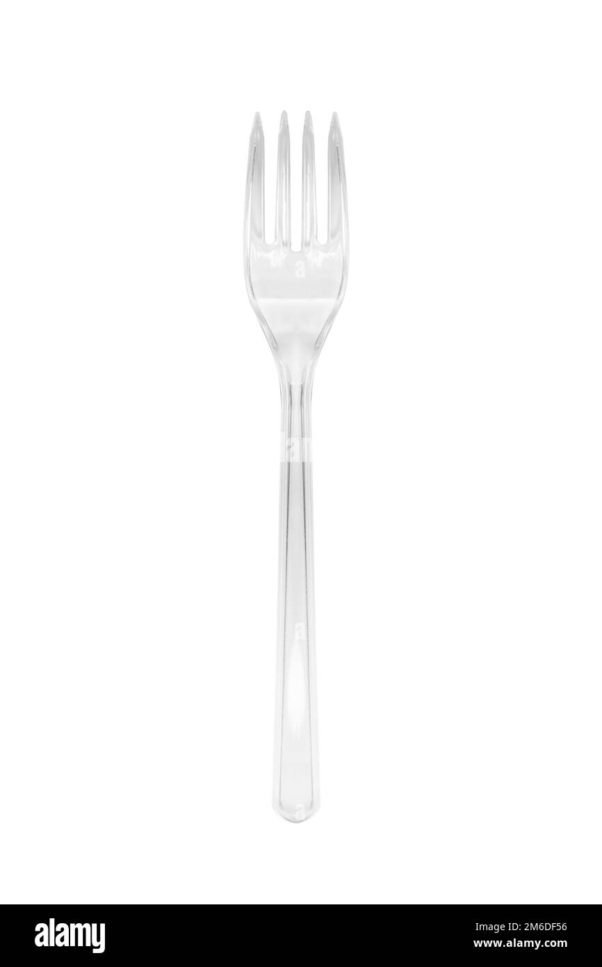 Transparent plastic fork isolated on white background Stock Photo - Alamy