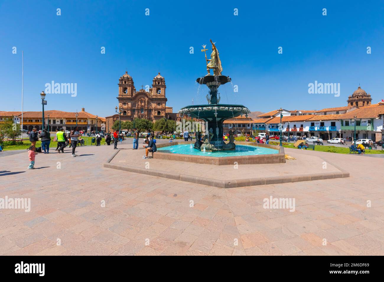 Cuzco Peru gardens fountain and church of the company of Jesus Stock ...