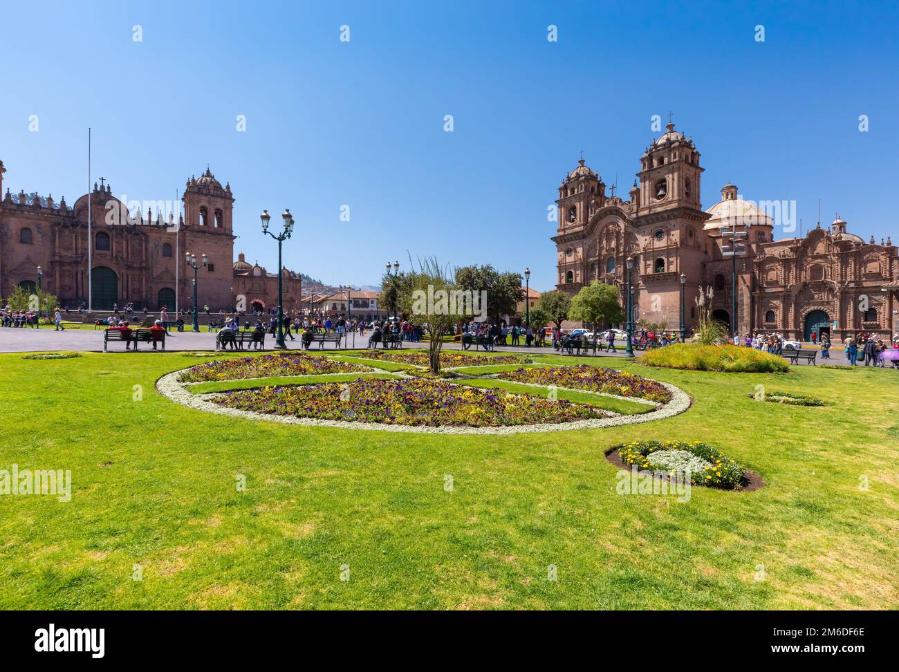 Cuzco Peru square of arms gardens and cathedrals Stock Photo - Alamy
