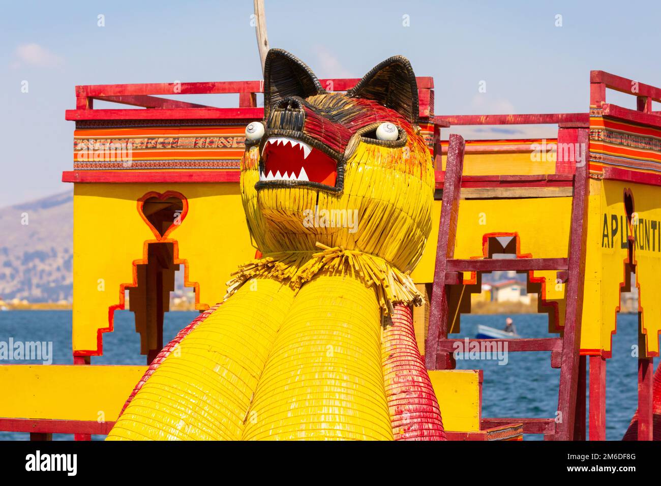Peru Lake Titicaca decoration of a typical straw boat Stock Photo - Alamy