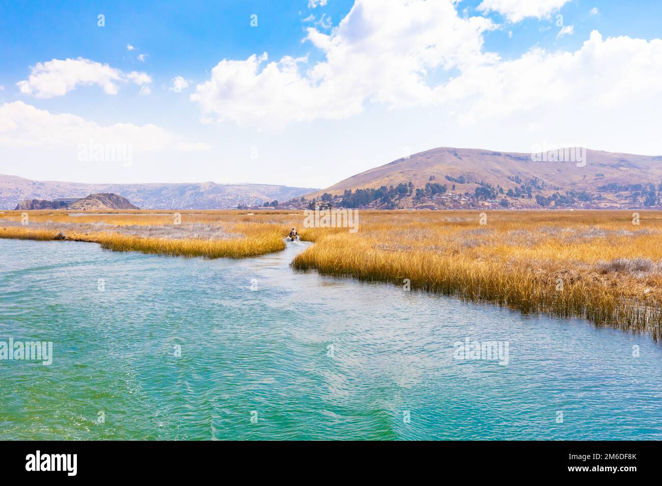 Peru Lake Titicaca waterways between the floating islands Stock Photo ...