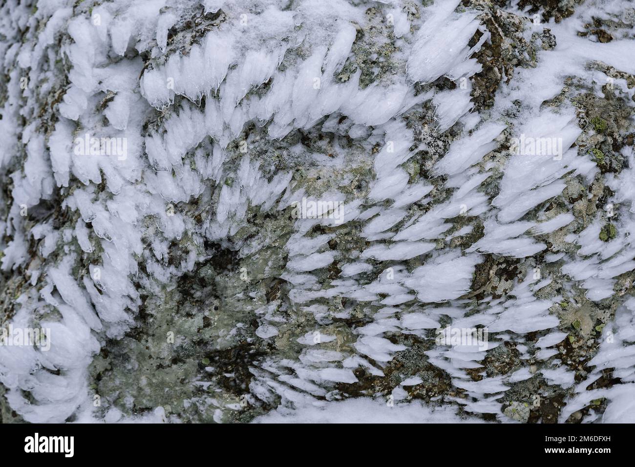 Ice frost on stone texture. Winter abstract background. Snow surface ...