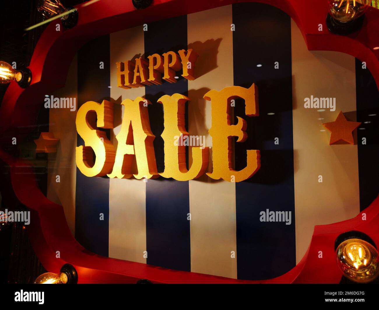 Picture of shop window display with text Happy Sale. Sale poster Stock ...