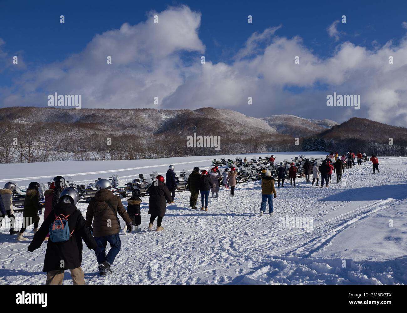Hokkaido, Japan - December 18, 2022 : A group of tourists are walking ...