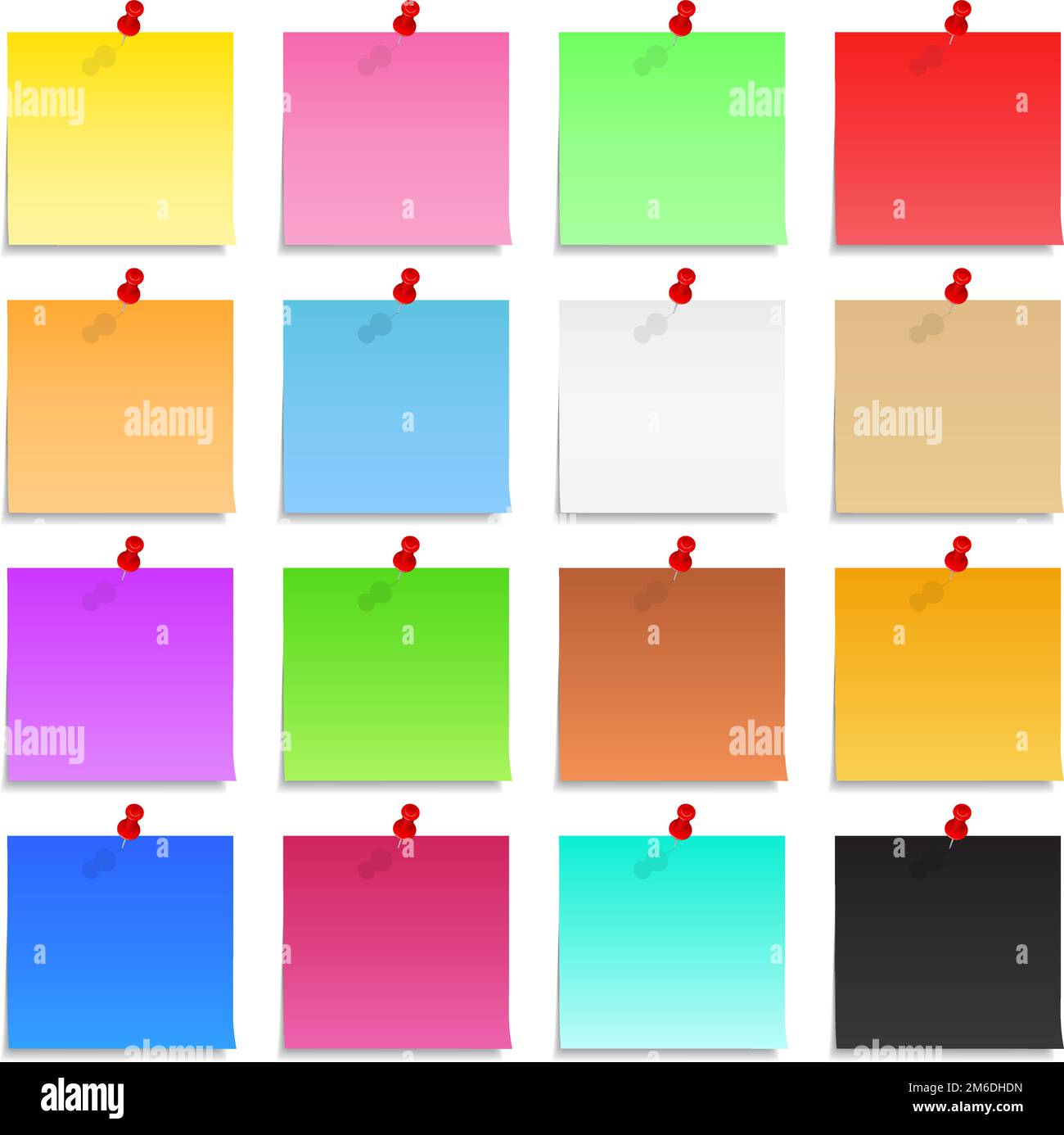 Set of blank post-it notes with push pins, vector eps10 illustration ...