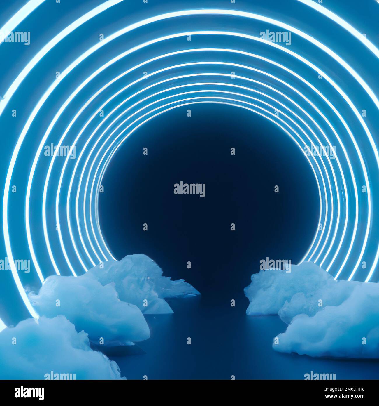 A blue room with clouds and circle neon lights Stock Photo - Alamy