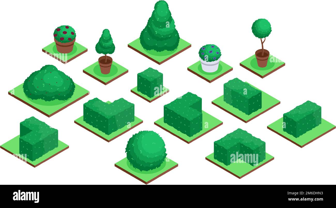 3d isometric bushes isolated on white vector set green hi-res stock ...