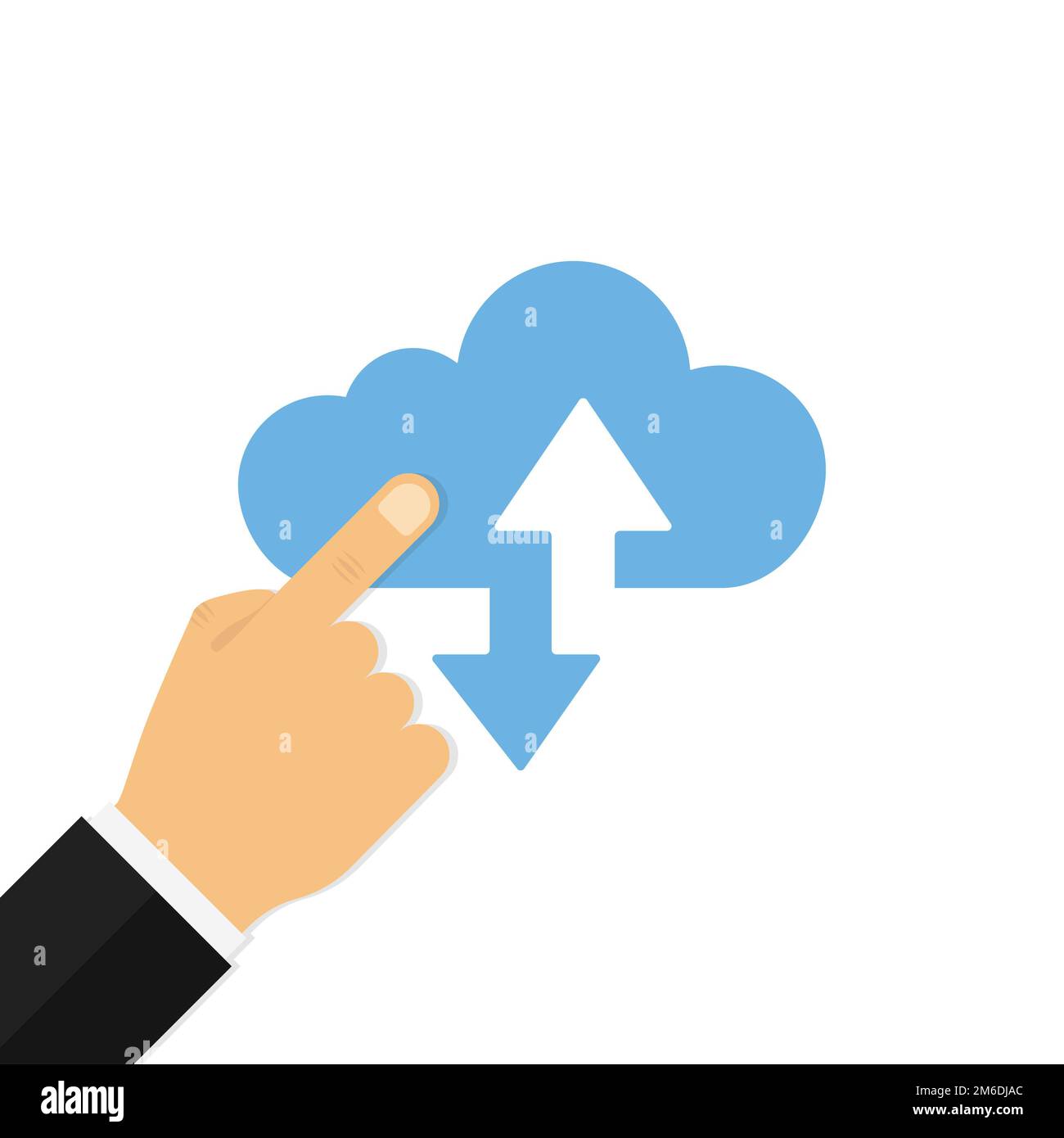 Hand clicking with finger blue cloud. Internet technology concept ...