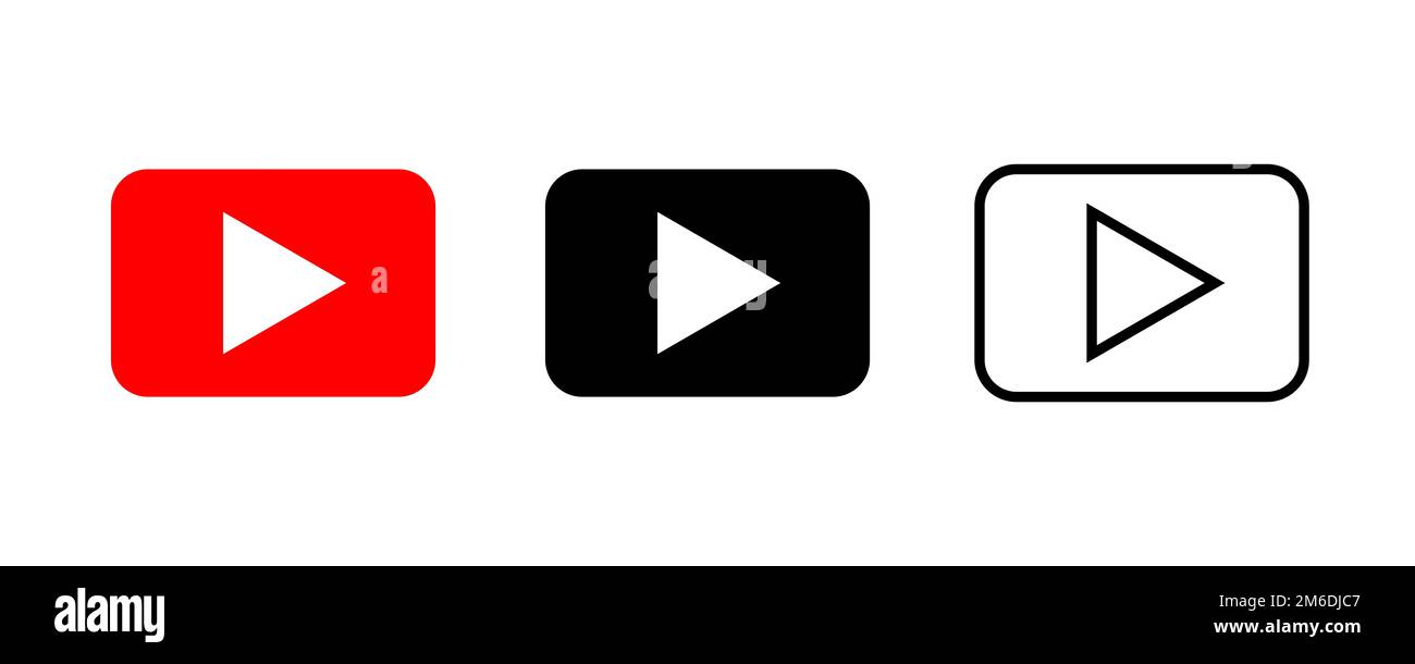 Red black linear play button. Media player audio symbol. Flat graphic ...