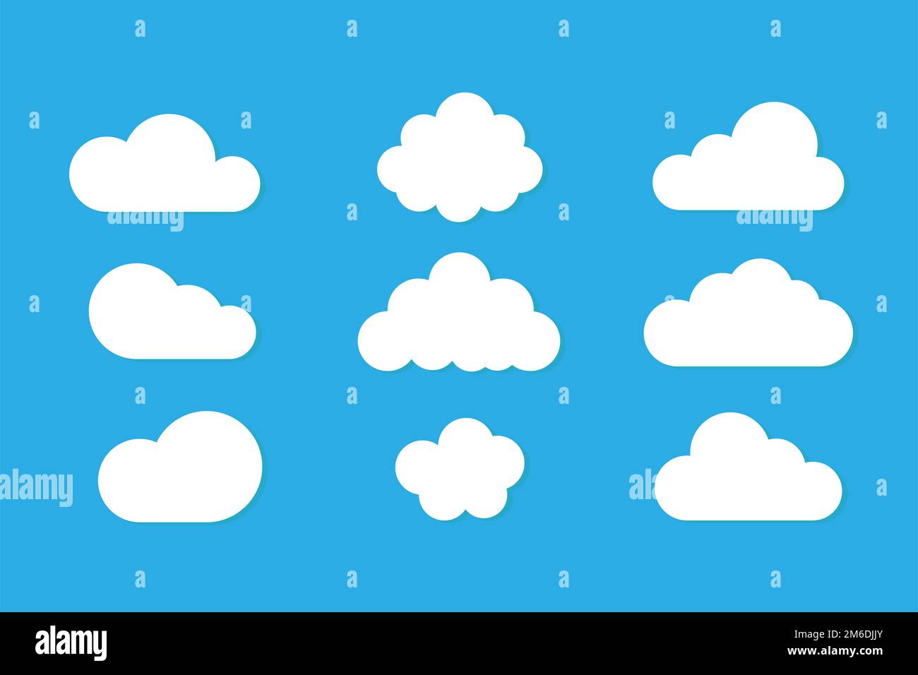 Set of clouds isolated on blue background. Weather signs. White paper ...