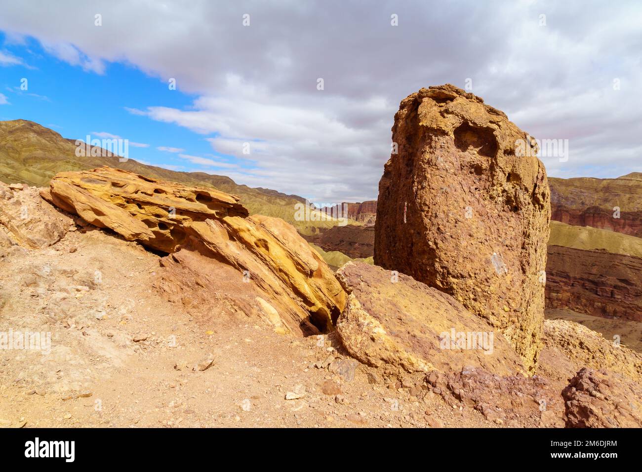 Winter view of Rock formation and the Arava desert valley landscape ...