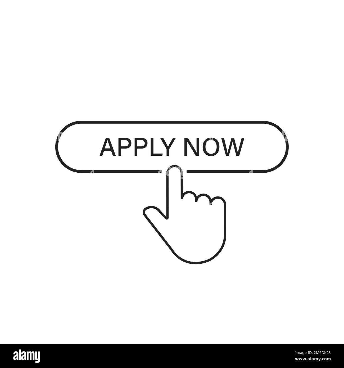 Apply now linear button icon isolated with hand pointer. Click finger illustration. Registration ...