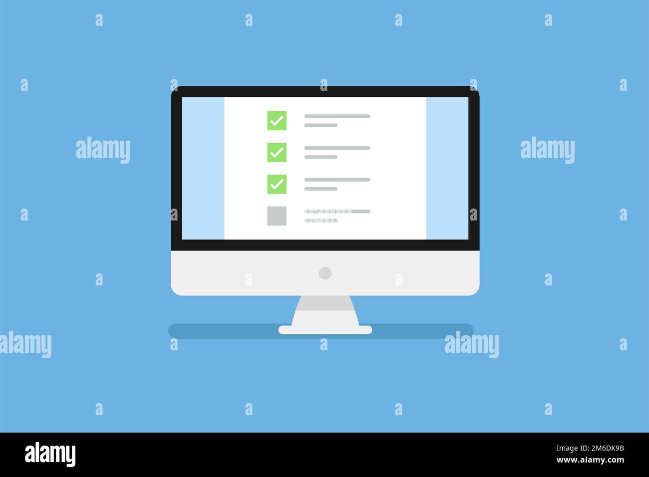Personal Computer screen with checklist in trendy flat style isolated ...