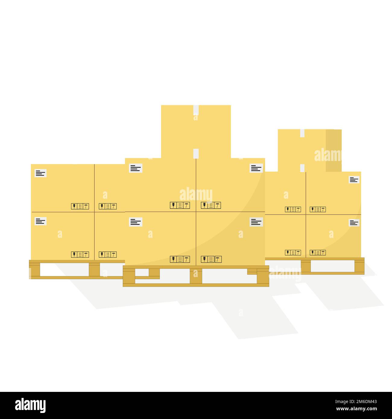 Vector illustration delivery paper boxes on pallettes. Shipping. Flat ...