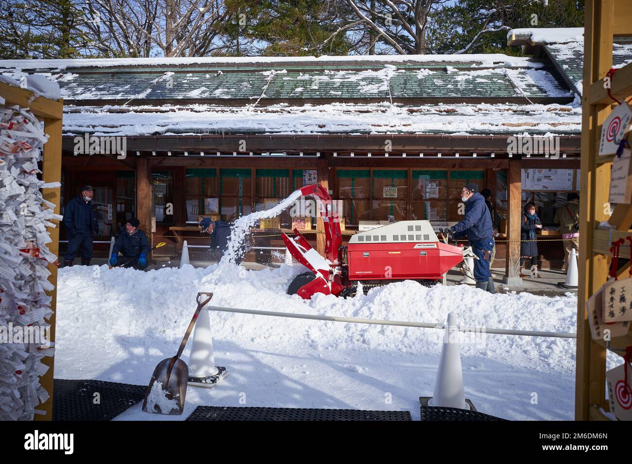 Hokkaido, Japan - December 21, 2022 : Workers do snow removal work at ...