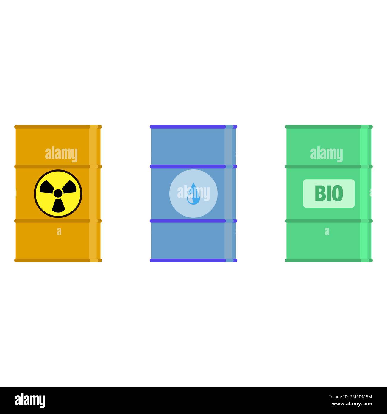 Vector barells in different colors metal barells, toxic chemic danger ...