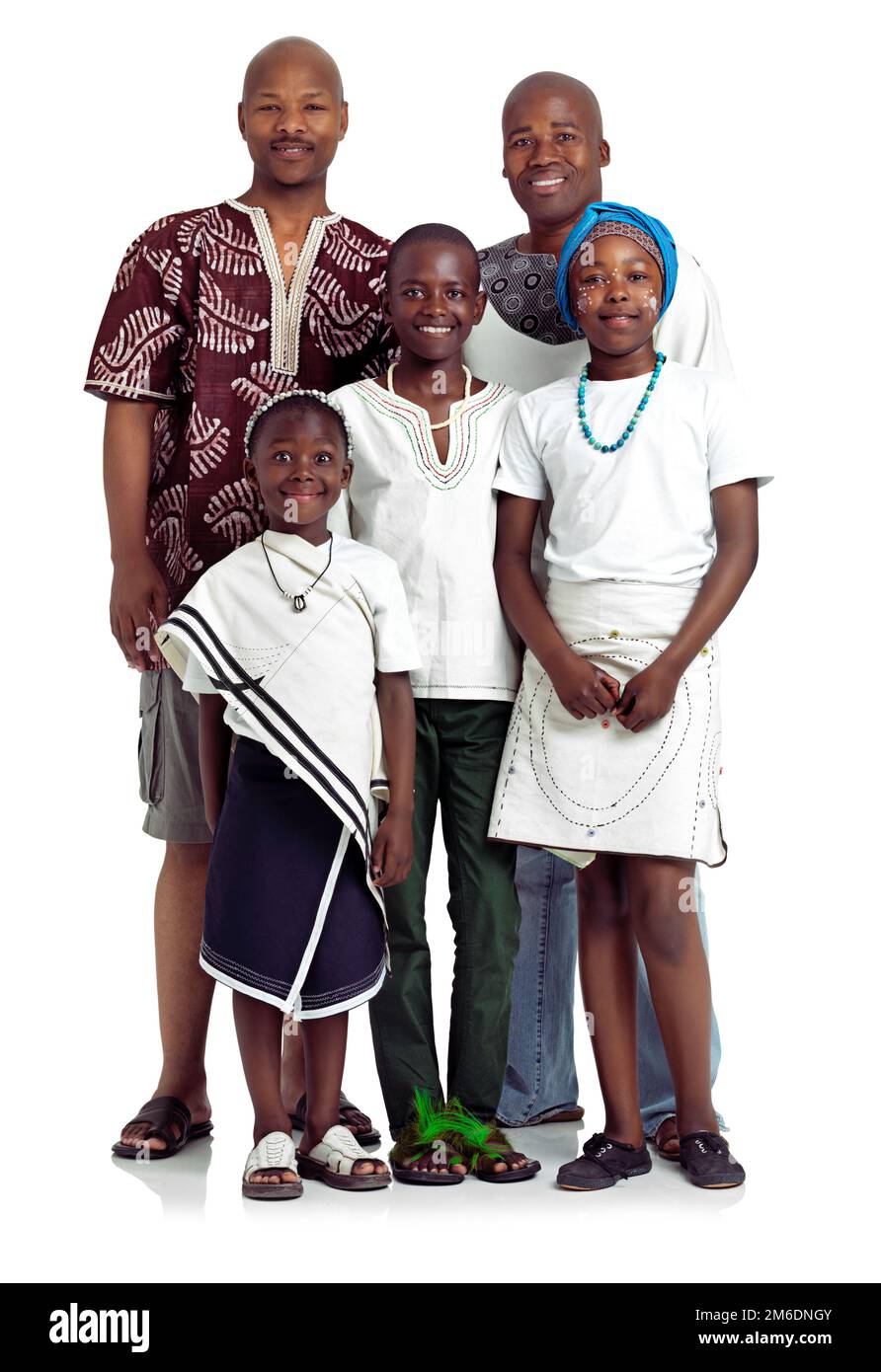Family is everything. Studio shot of two african men with their kids ...