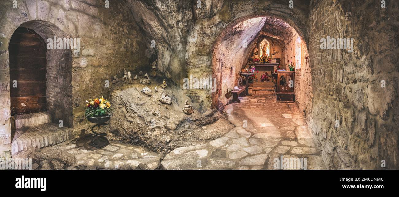 Cavern church of Santa Maria Infra Saxa in the Frassassi and Valadier ...