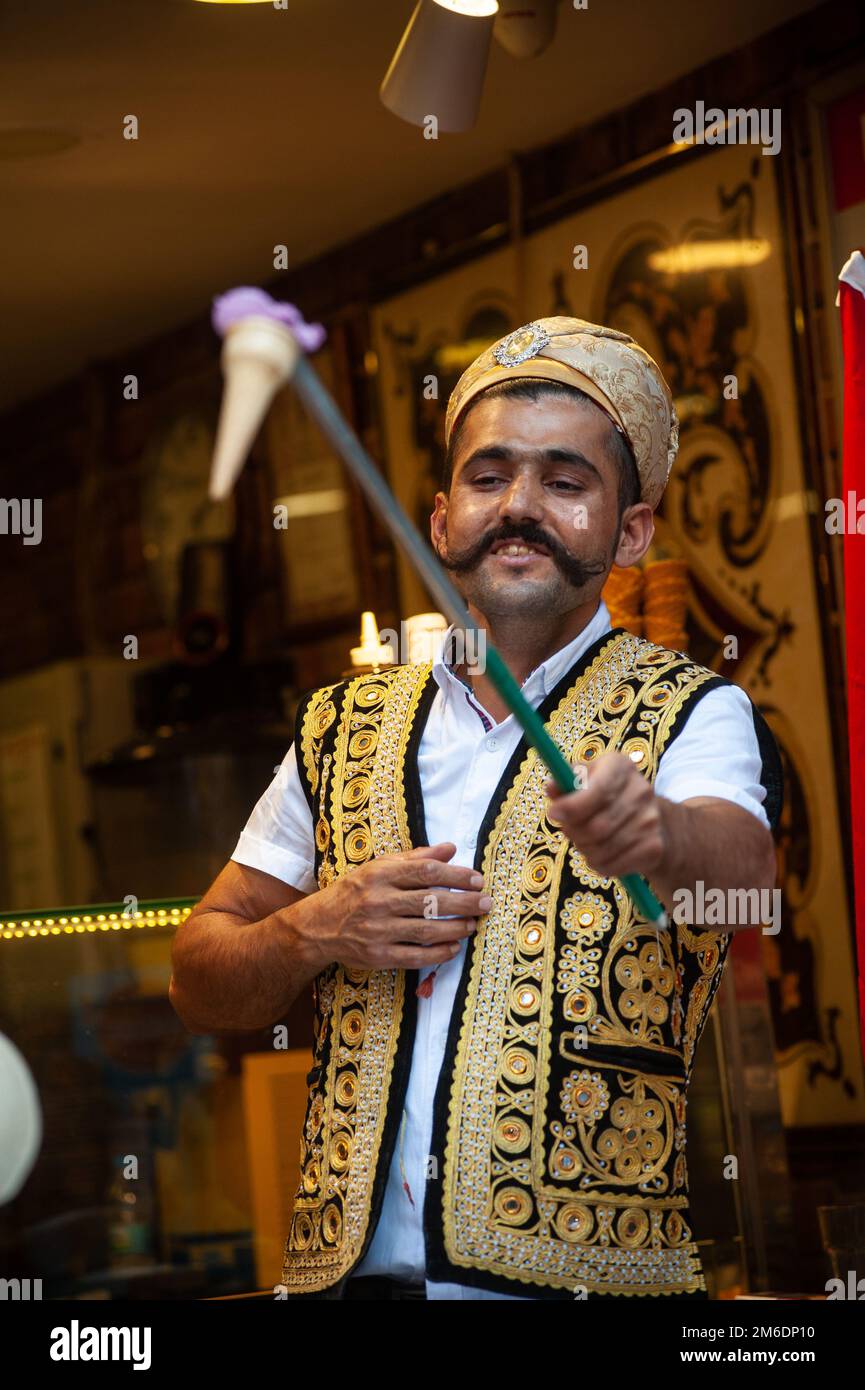 Traditional Turkish Ice Cream Sellers Along Istiklal Street On The European Side Of Istanbul
