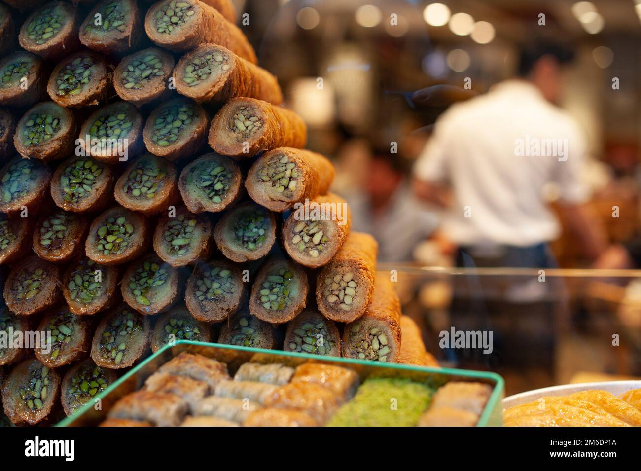 Turkish Baklava displayed in a shop window along Istiklal street ...