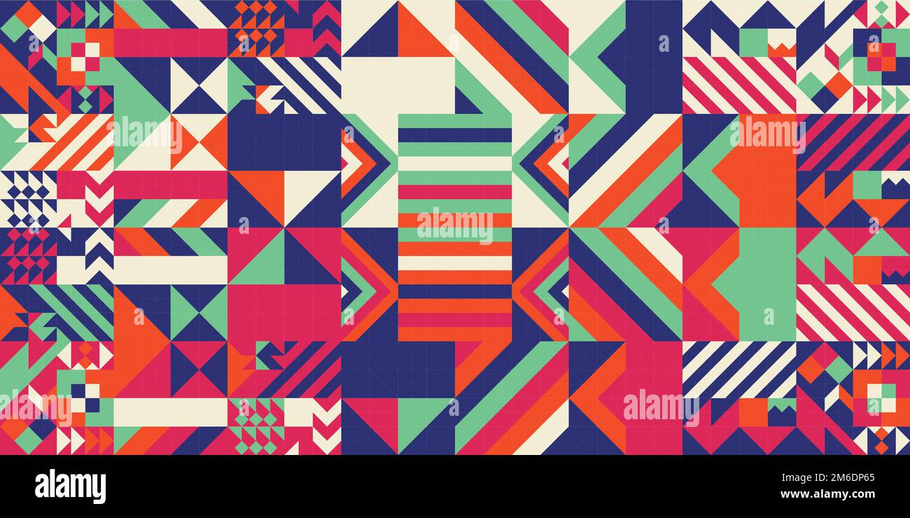 Mid Century Style Geometric Seamless Pattern Abstract Geometric Shapes Vector Illustration 