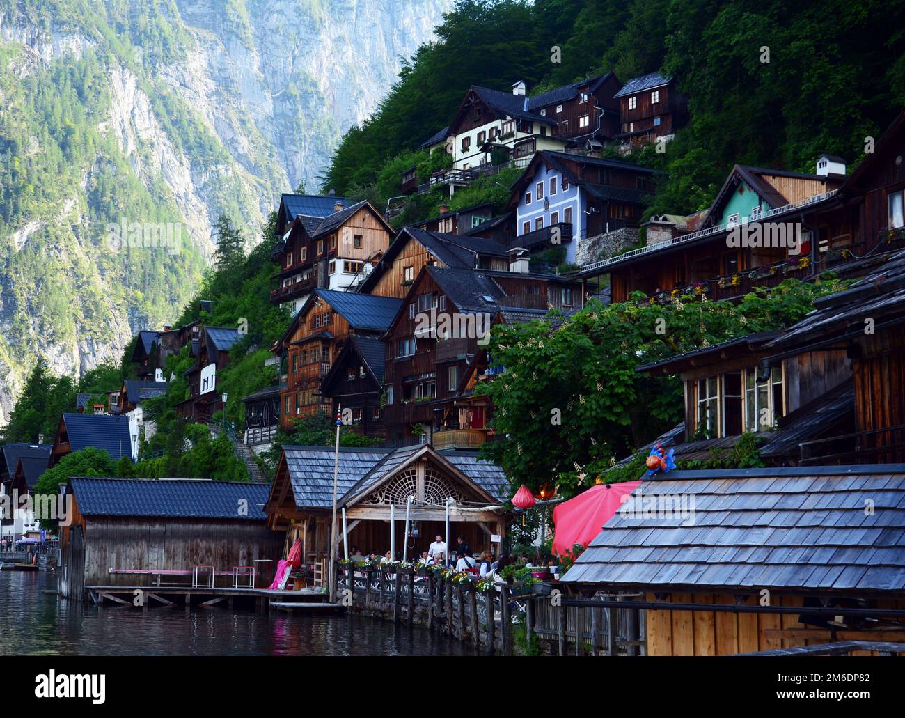 Picturesque view of the lake Hallstatt , Austria with beautiful and ...