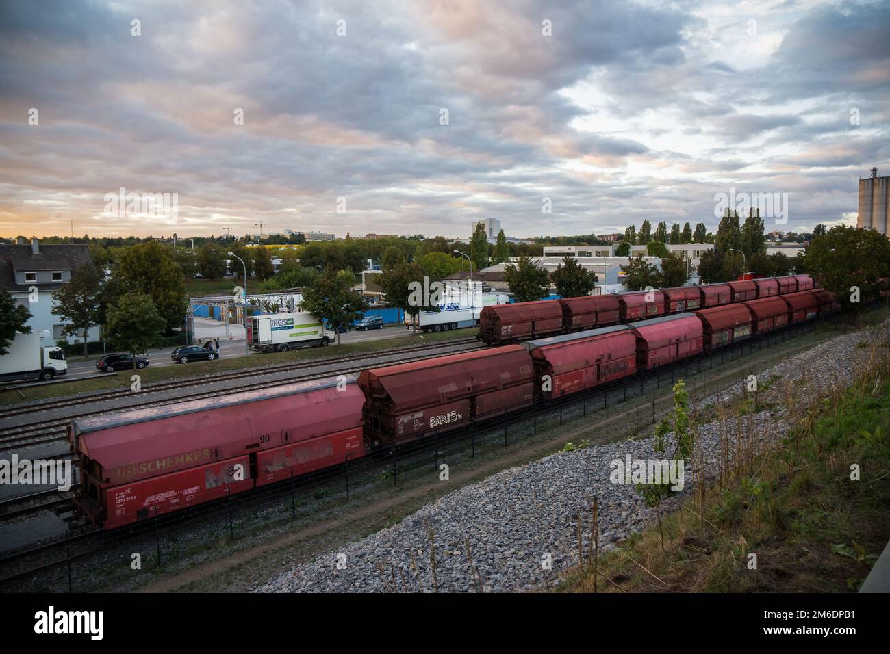 Container trains at railroad junction Stock Photo - Alamy