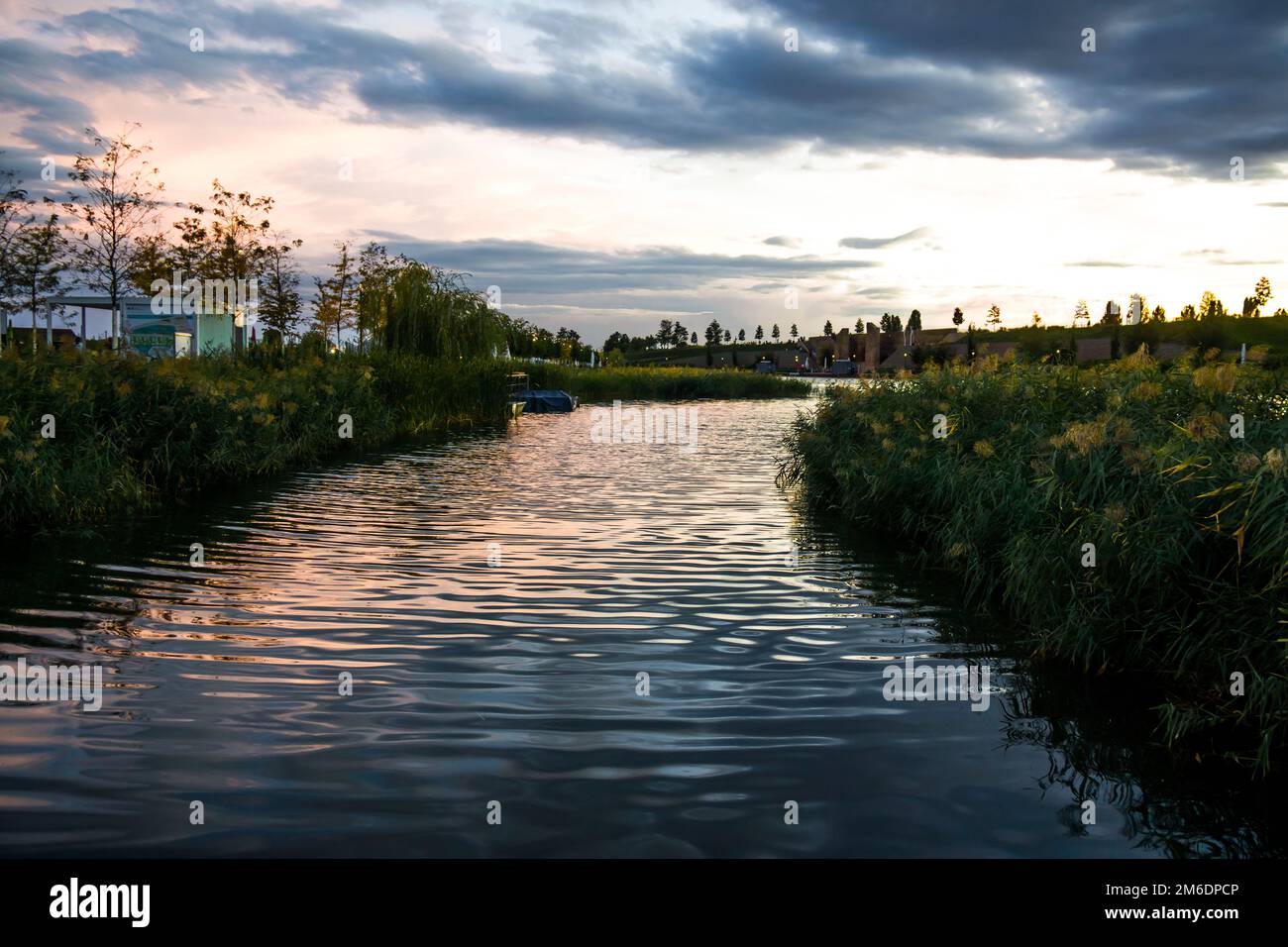 Sunset at neckar side river Stock Photo - Alamy