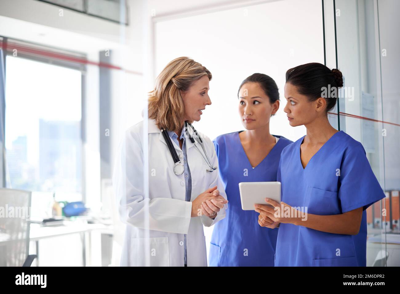 This is the treatment plan...a female doctor giving two nurses their ...