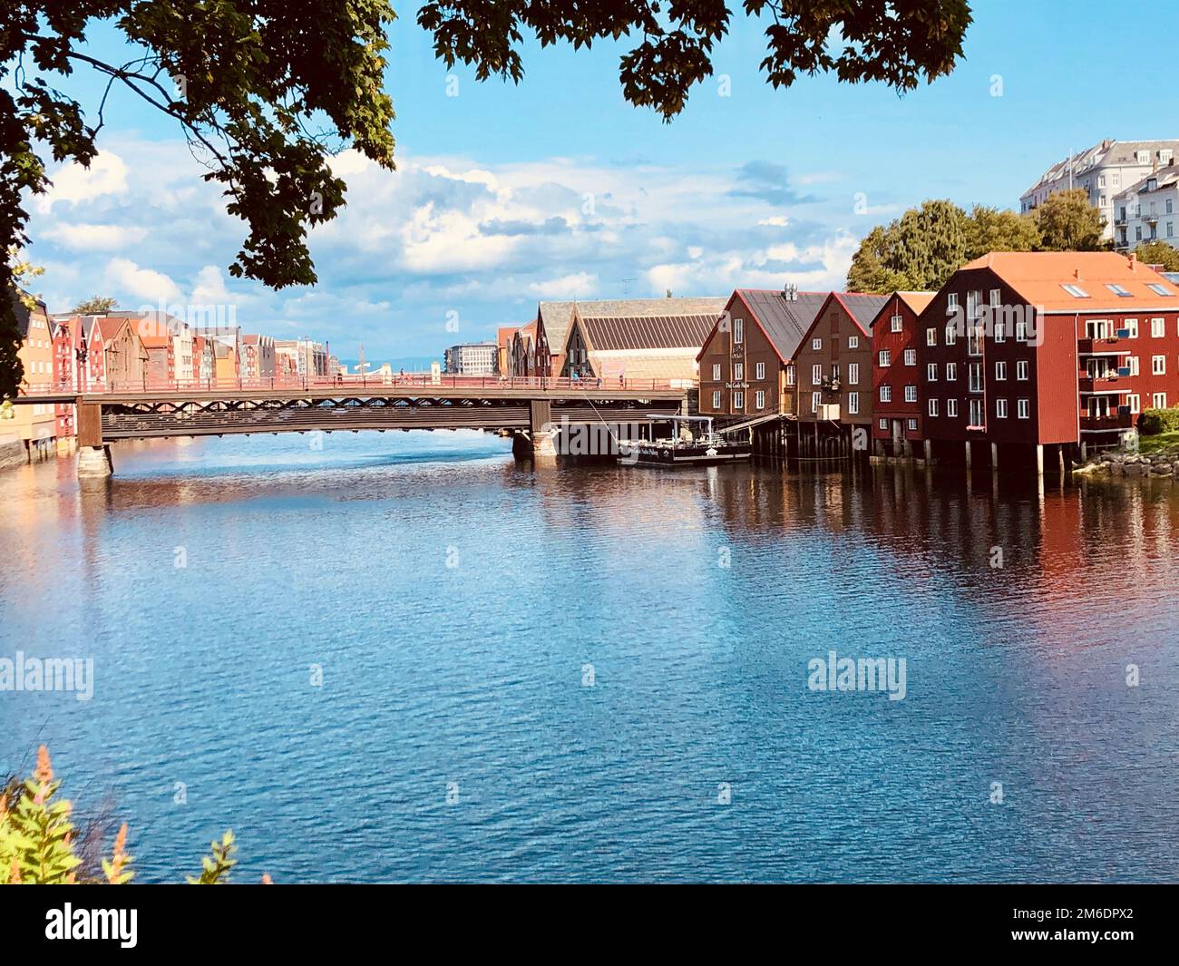 Trondheim's storage houses and the Gamle Bybro bridge on the river ...