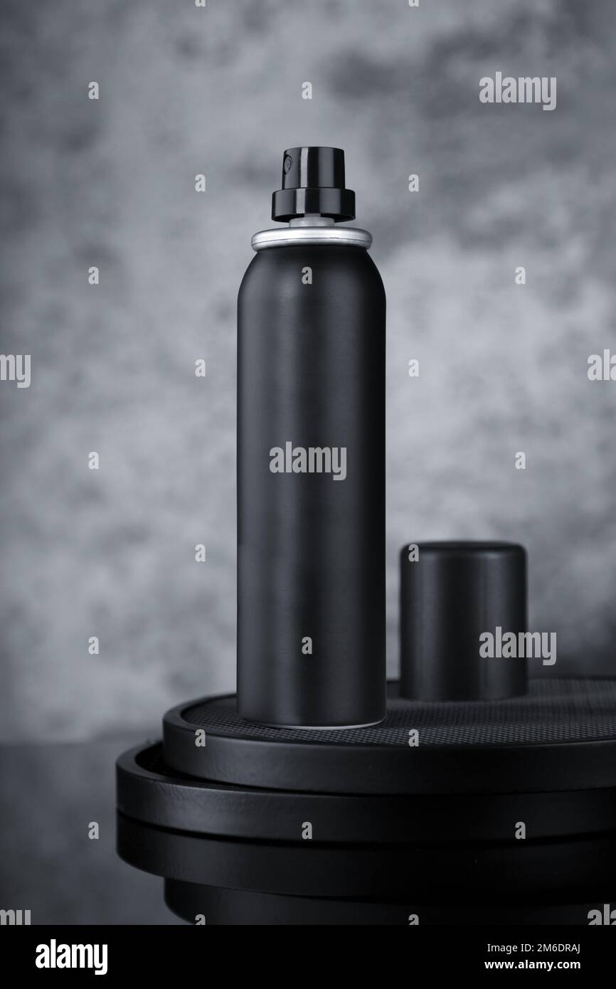 Black Deodorant Hair Spray Aluminum Can for Mockup Stock Photo - Alamy