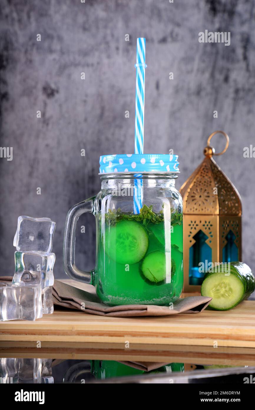 Fresh Cucumber Juice in a Mason Jar with ice cubes Stock Photo - Alamy