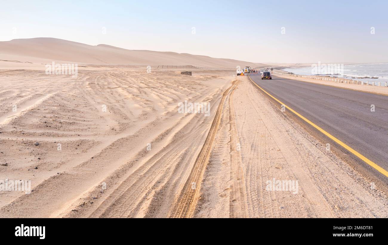 Road from Swakopmund to Walvis bay in Namibia Stock Photo - Alamy