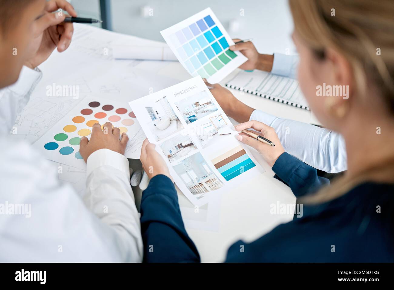 Planning collaboration, swatch and interior design team work on ...